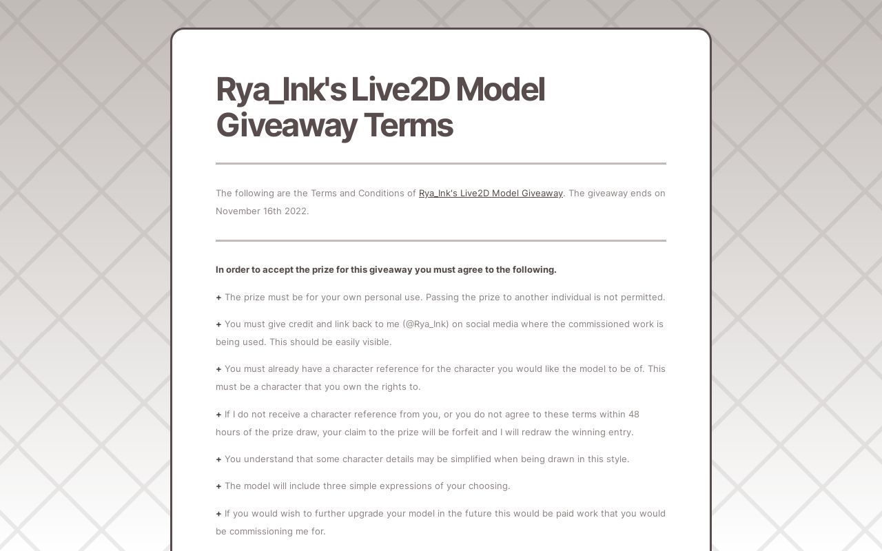Rya_Ink's Live2D Model Giveaway Terms